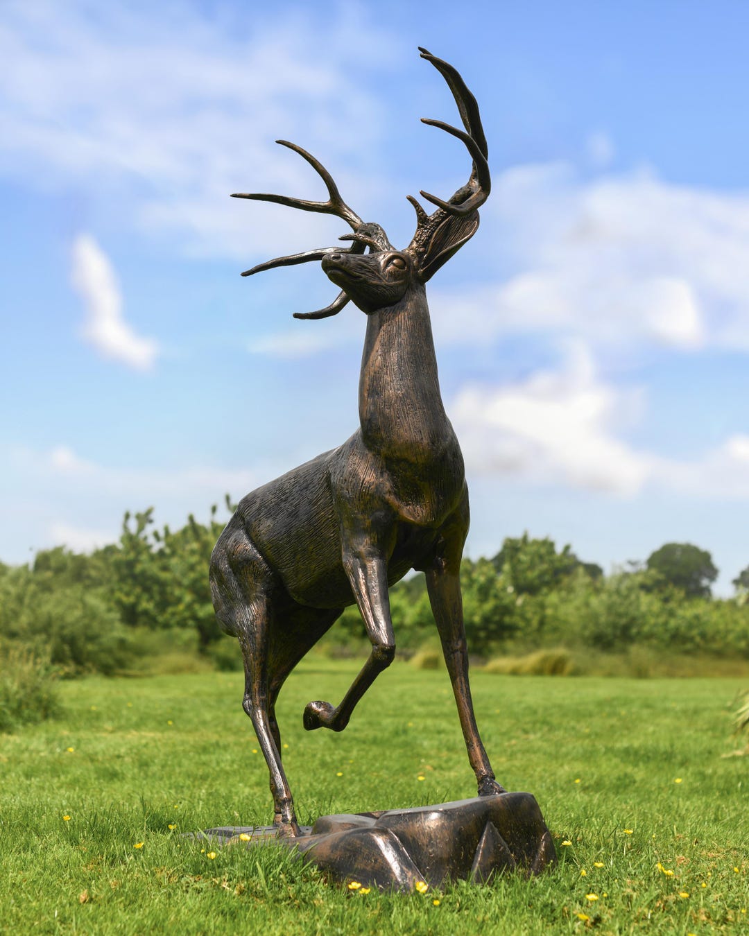 Cast Aluminium Realistic Stag Garden Sculpture, Brushed Gold Deer ...