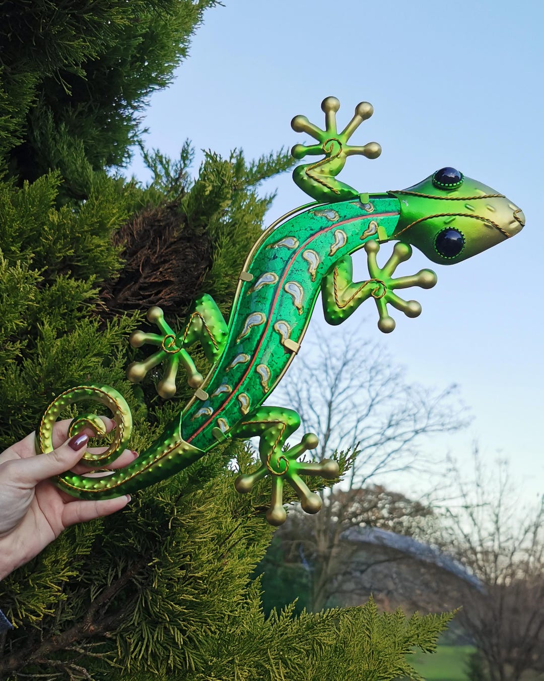 Hand Painted Green Gecko Garden Wall Art, Stain Glass, Sun Catcher ...