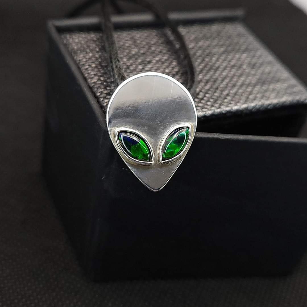 Unique Alien Head Necklace Sterling Silver With Black Opal Eyes ...