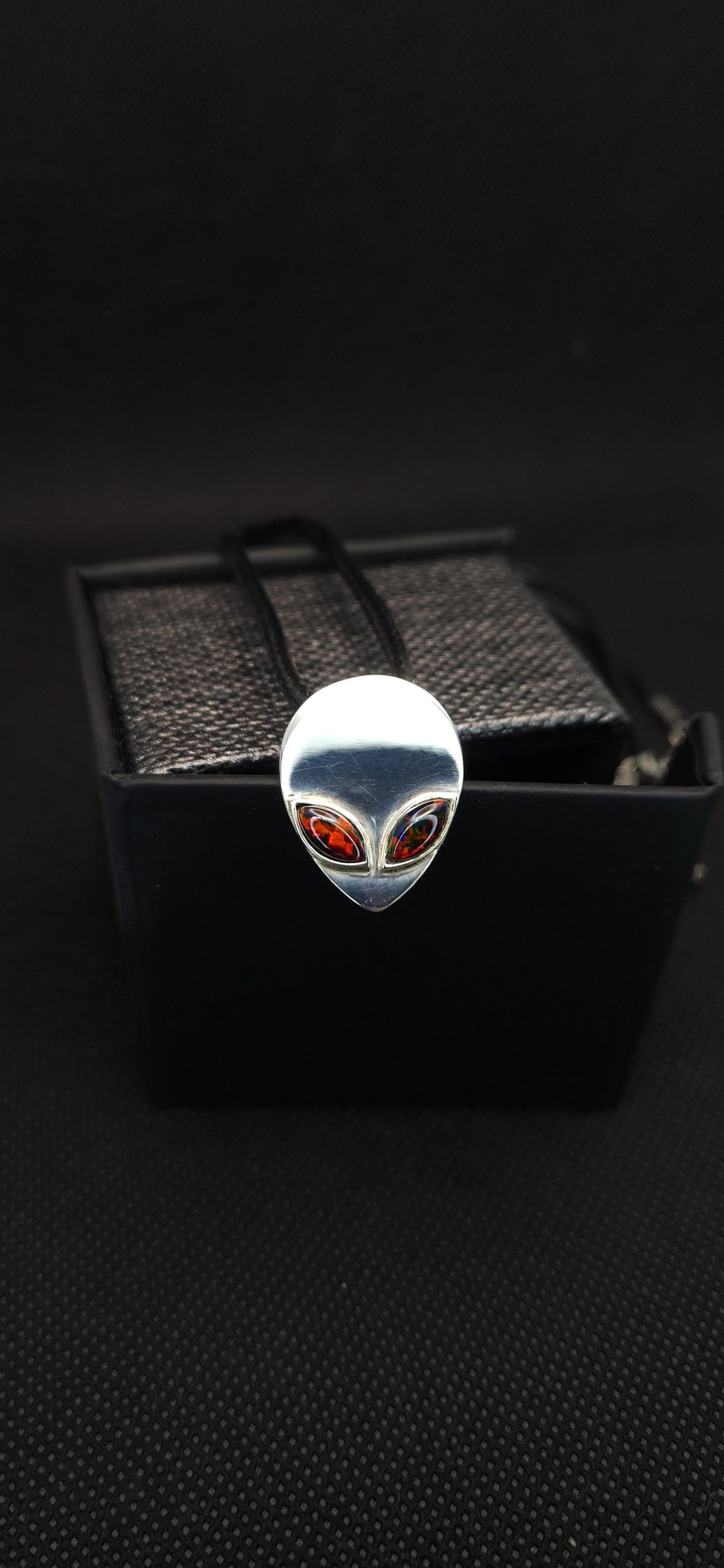 Unique Alien Head Necklace - Sterling Silver With Black Opal Eyes ...