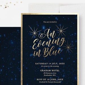 An Evening in Blue Printable Party Invitation, Starry Night Sky Instant ...