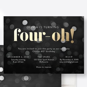 40th Birthday Invitation Template, Four Oh Birthday Digital Download - Etsy