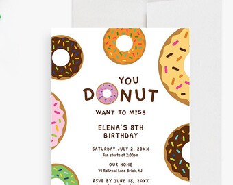 Donut Kids Birthday Party Invitation Template Download - Etsy