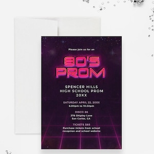 80s Prom Invitation Editable Template, Retro 1980s Party Invite Digital ...