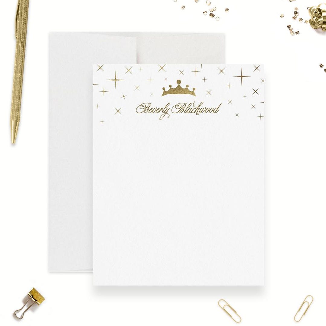 Princess Crown Personalized Stationery Gold Tiara Note Card Set for ...