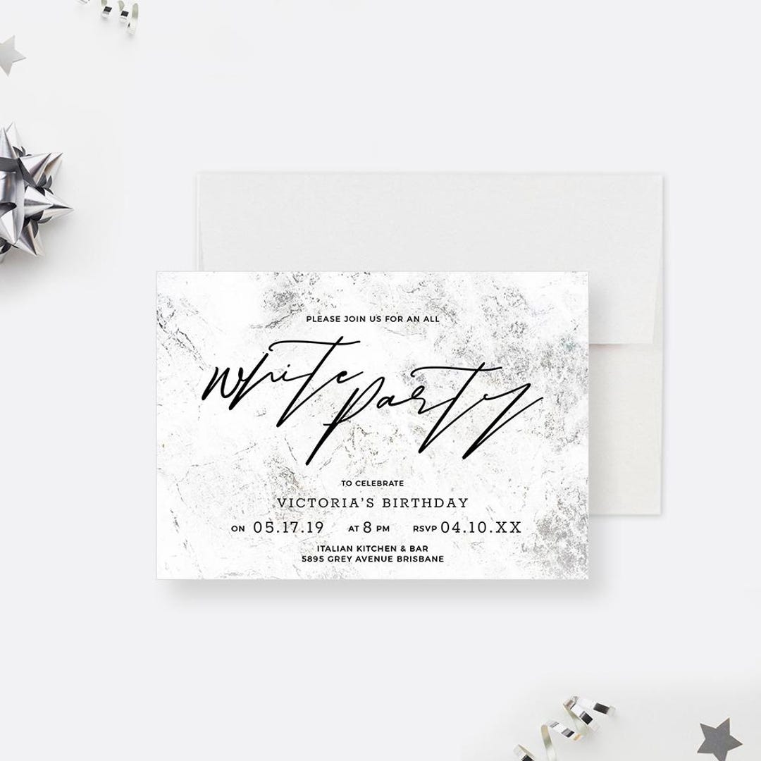 White Party Invitation, All White Birthday Party Invite White Themed ...