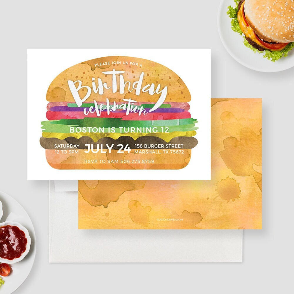 Burger Birthday Party Invitation Editable Template Barbecue - Etsy