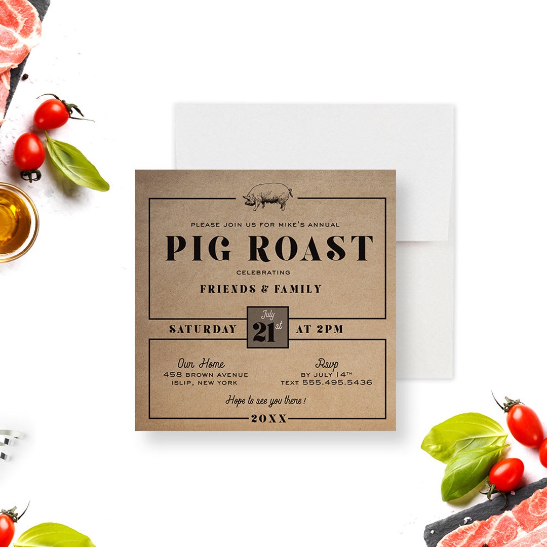 Roast Pig Party Invitation Barbecue Birthday Party Spit Hog - Etsy
