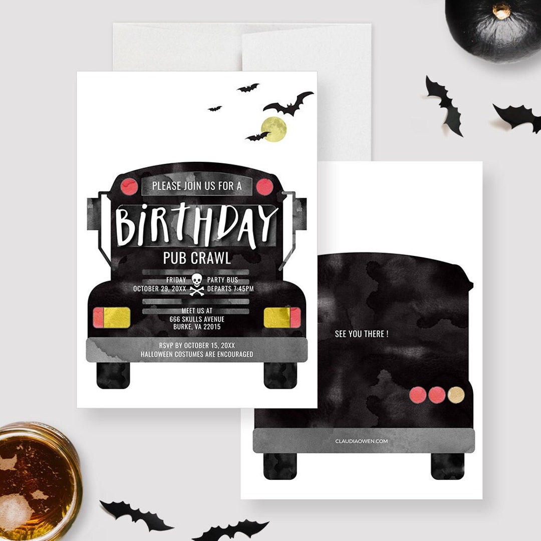 Halloween Birthday Party Bus Invitation Editable Template, October ...