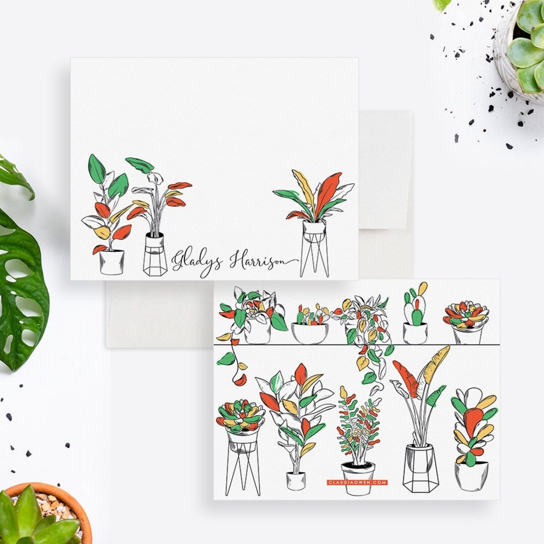 Plant Note Cards, Colorful Garden Lover Stationary Paper, Custom Plant ...