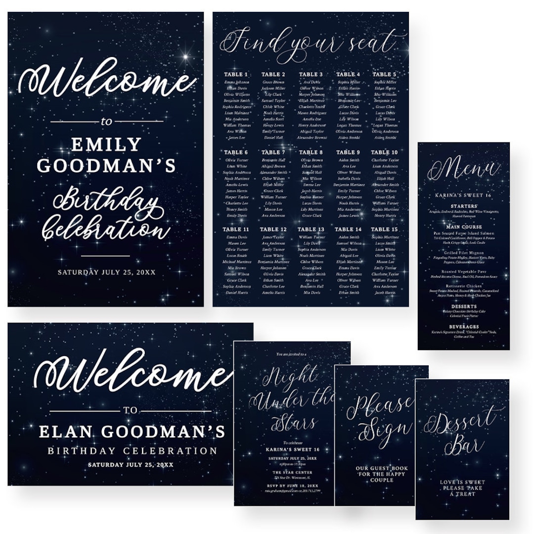 Night Under the Stars Party Invitation Package Template, Movie Night ...