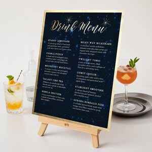 Starry Night Sky Drink Menu Table Sign, Celestial Themed Printable ...