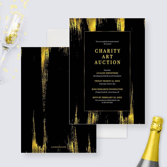 Charity Art Auction Party Invitation Editable Template | Etsy