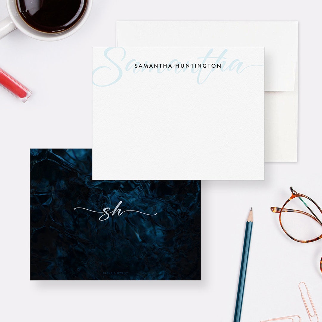 Monogram Note Cards With Envelopes, Personalized Script Monogram ...