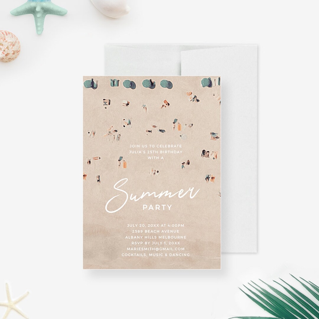 Summer Party Birthday Invitation Editable Template, Beach Swimming ...