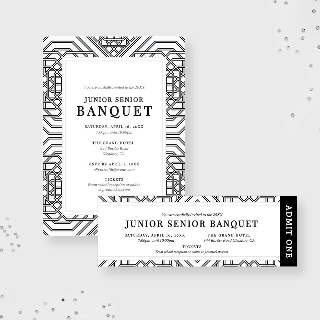 Junior Senior School Prom Invitation and Ticket Editable Template Set ...