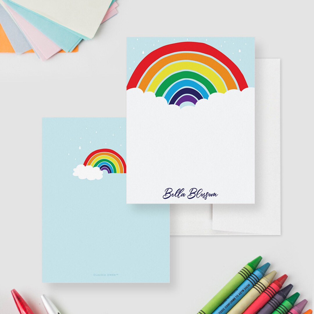 Rainbow Birthday Thank You Cards, Custom Rainbow Note Cards, Rainbow ...