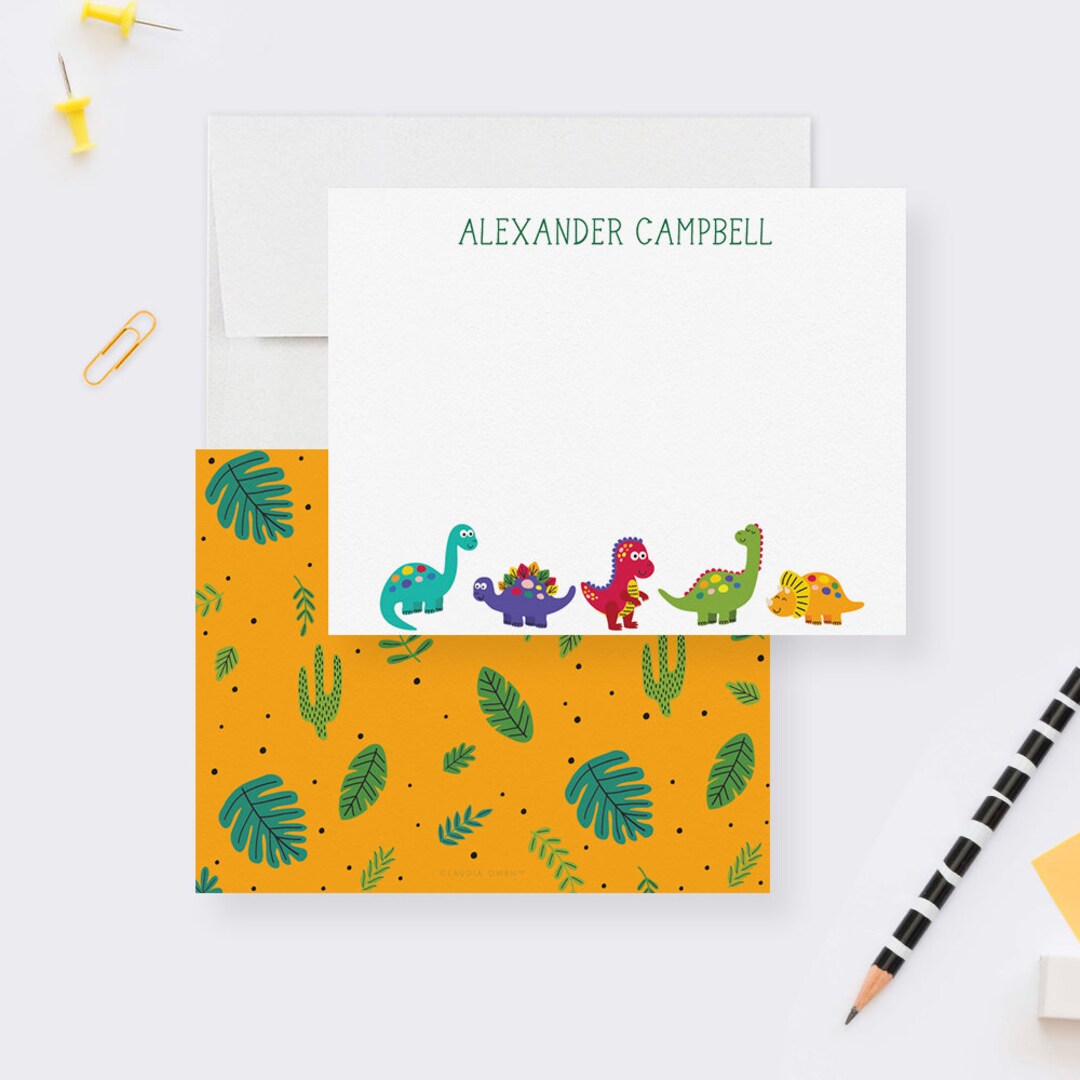 Kids Personalized Dinosaur Note Cards, Dinosaur Stationary Set for Boys ...