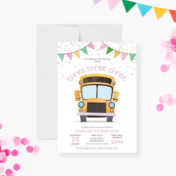 3rd Third Birthday Party Invitation Editable Template in Pink - Etsy