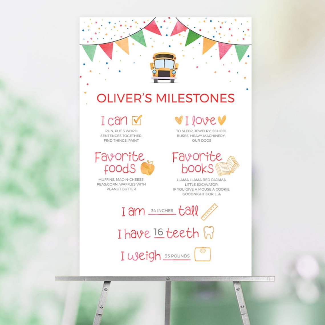 Baby Milestone Poster Template Custom School Bus Party Sign - Etsy