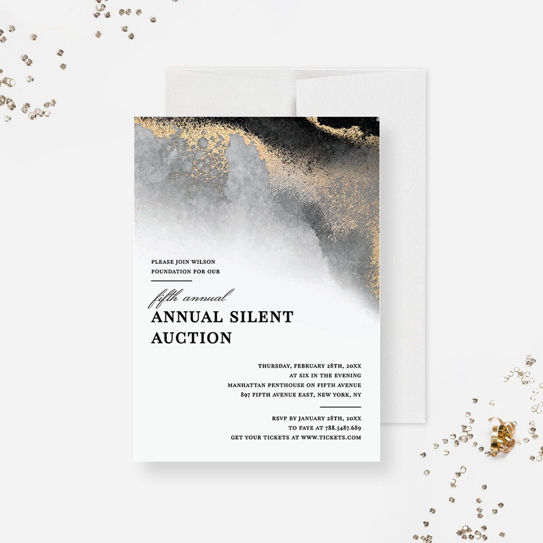 Annual Silent Auction Invitation Template, Black and Gold Business ...