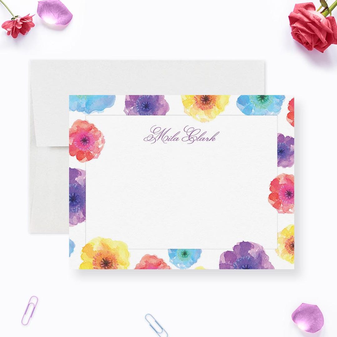 Personalized Floral Note Cards for Women Custom Watercolor Flower ...