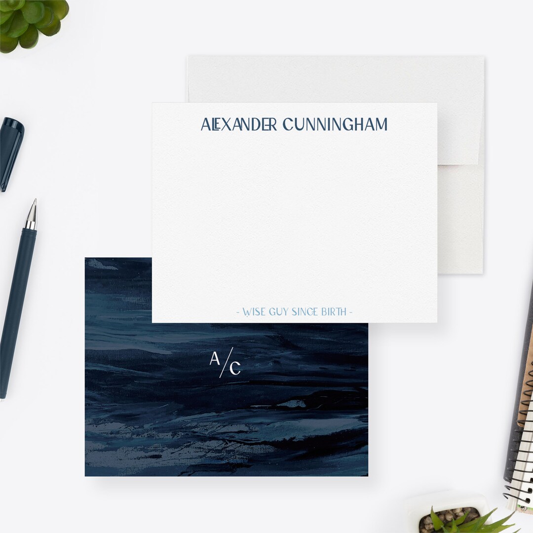 Personalized Men Note Card With Envelopes, Watercolor Stationary for ...