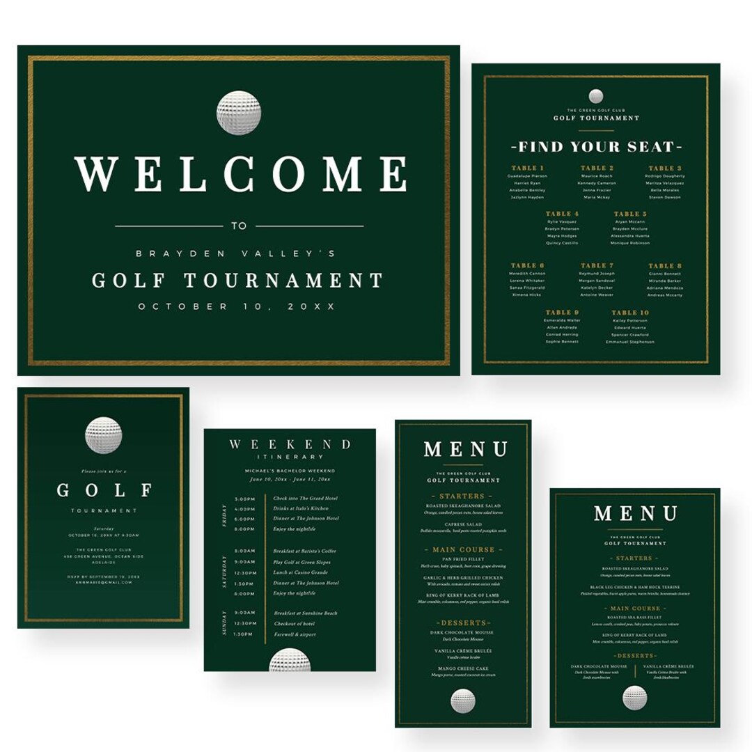Golf Birthday Party Invitation, Golf Itinerary Editable Template, Golf ...