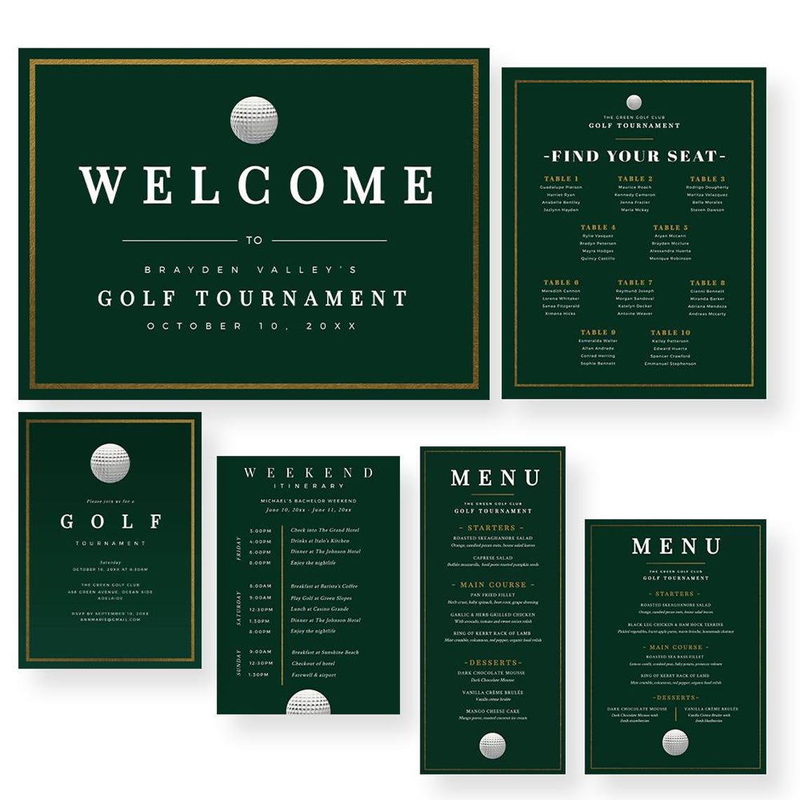 Golf Birthday Party Invitation, Golf Itinerary Editable Template, Golf ...