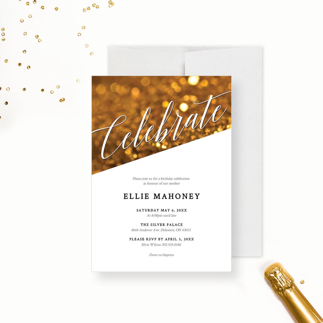 Gold Party Invitation Template, Joint Birthday Party Invitation ...