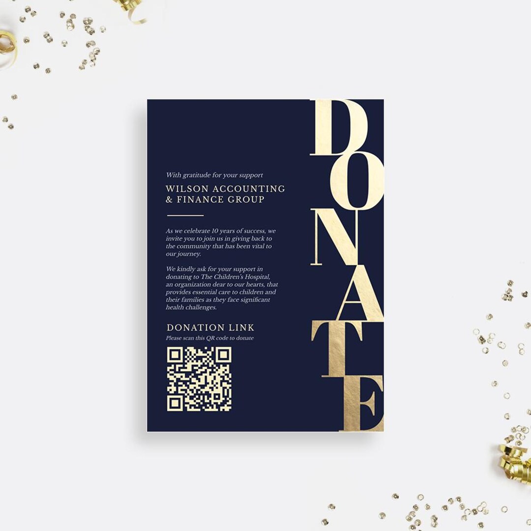 Donation Card Template in Navy and Gold, Editable Charity Fundraiser ...
