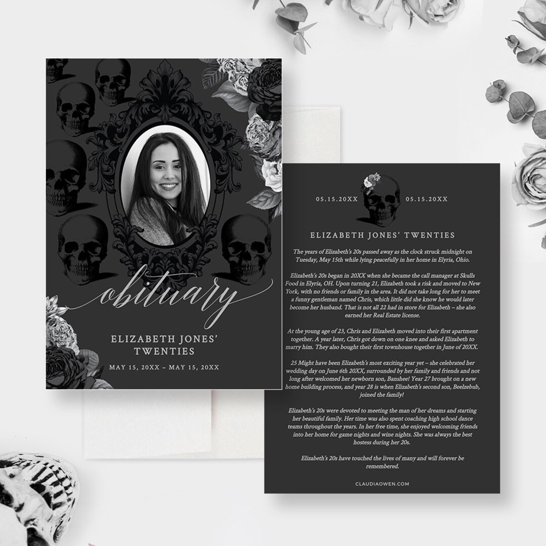 Death to My Twenties Obituary Template, Printable Obituary Card With ...