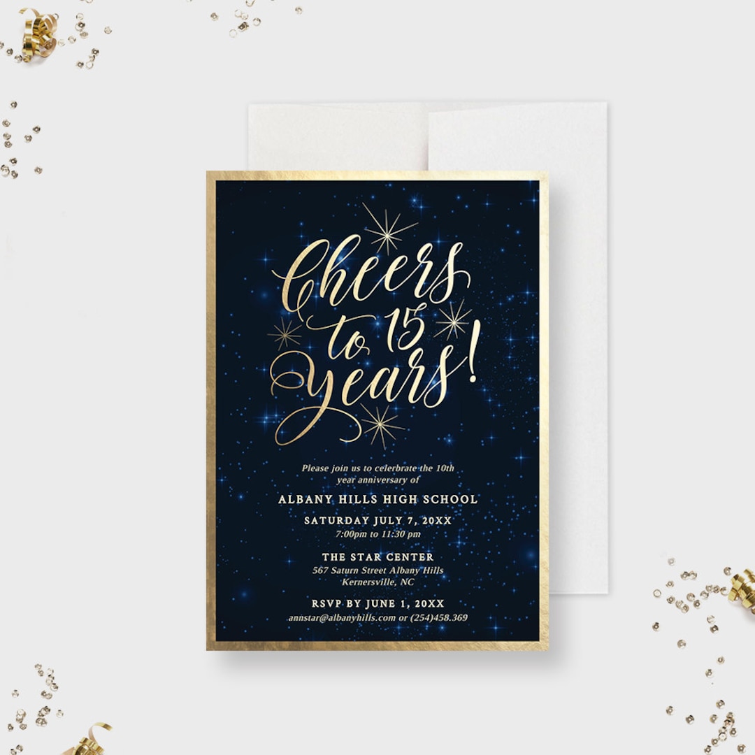 Cheers to 15 Years Digital Party Invitation With Starry Night Sky, 15th ...