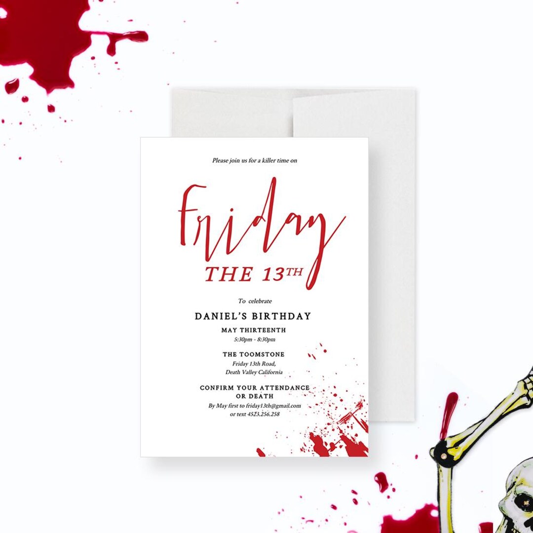Friday the 13th Party Invitation Template, Halloween Birthday Printable ...