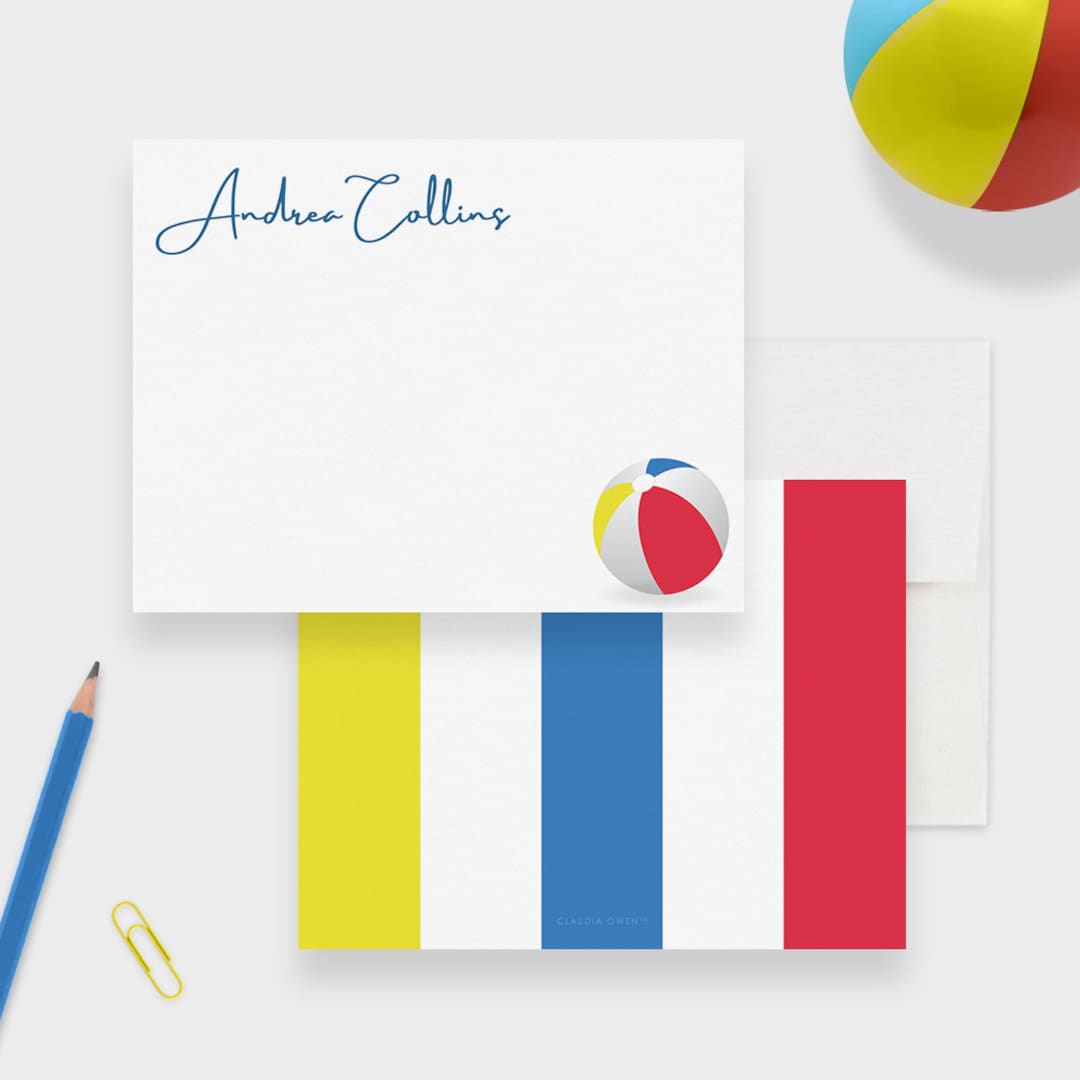 Personalized Beach Ball Note Card Gift Set, Custom Summer Pool Party ...