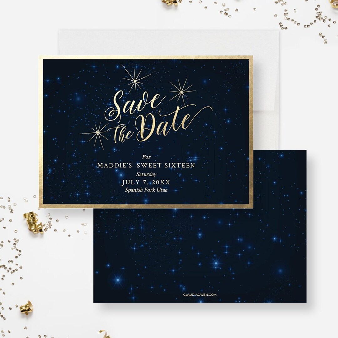 Save the Date Printable Card, Starry Night Sky Save the Date Instant ...
