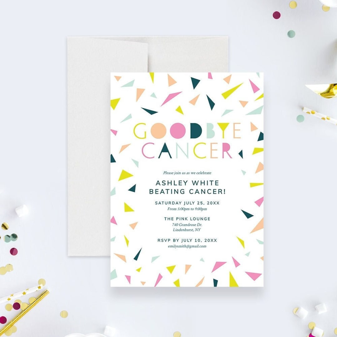 Goodbye Cancer Party Invitation Template, Colorful Cancer Survivor ...