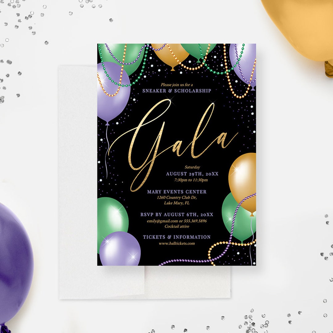 Gala Party Invitation Digital Download in Mardi Gras Colors, Company ...