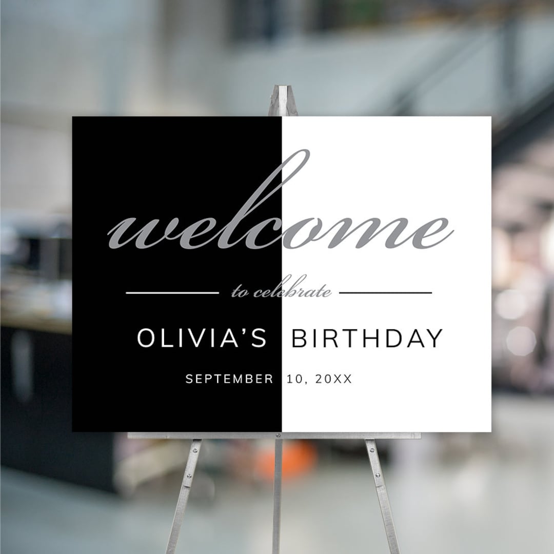 Black and White Party Welcome Sign Template, Printable Sign 24 X 18 ...