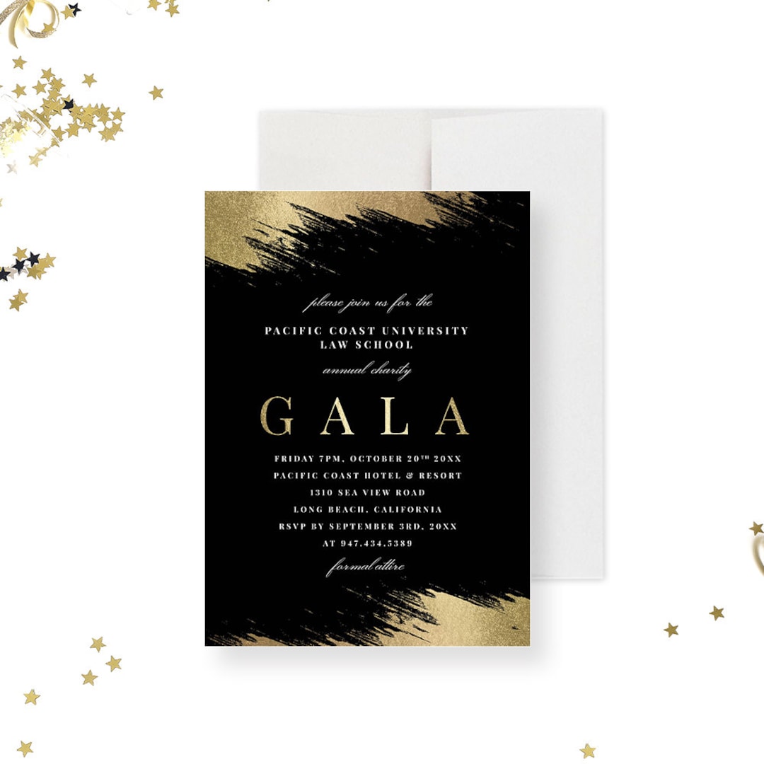 Elegant Gala Party Invitation, Black and Gold Corporate Work Invites ...