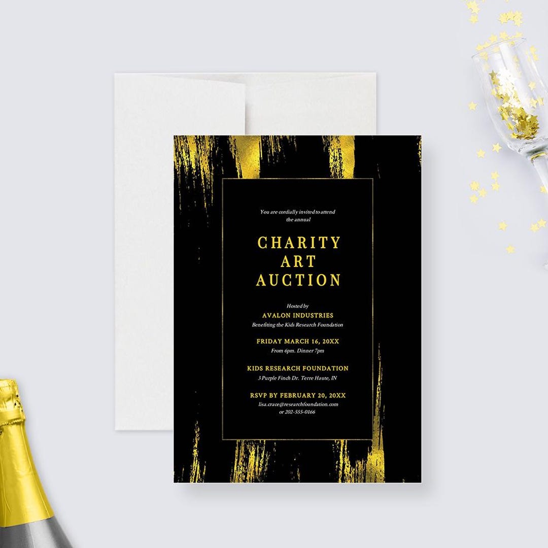 Charity Art Auction Party Invitation Editable Template, Business ...