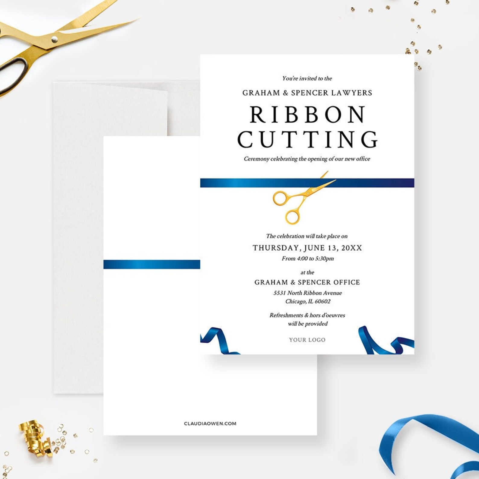 Ribbon Cutting Editable Template, Blue Ribbon Launch Party Printable ...
