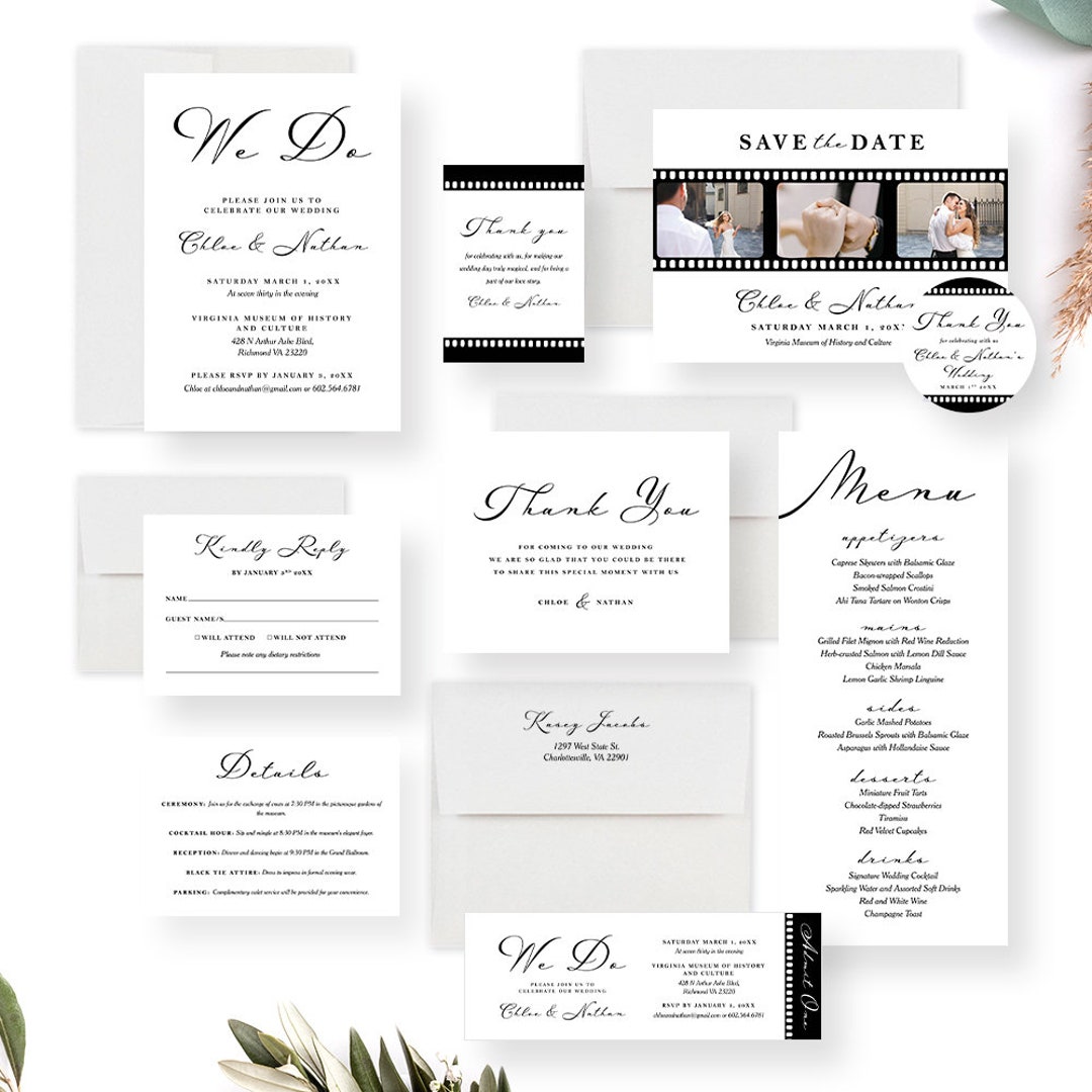 Filmstrip Photo Invitation Card for Wedding, Cinema Themed Invitation ...