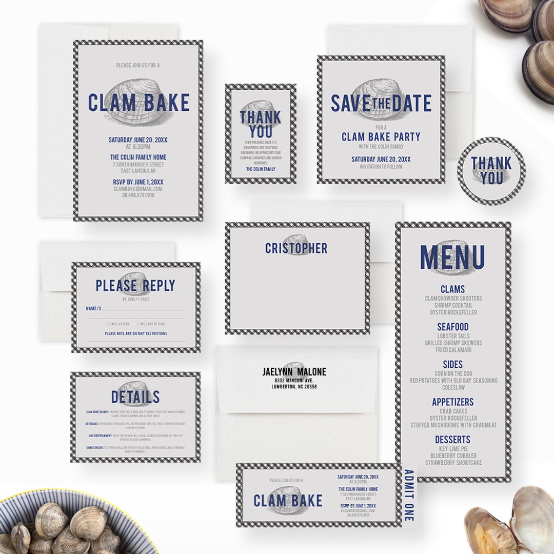 Clambake House Party Invitation Card, Seafood Party Invites With Clam ...