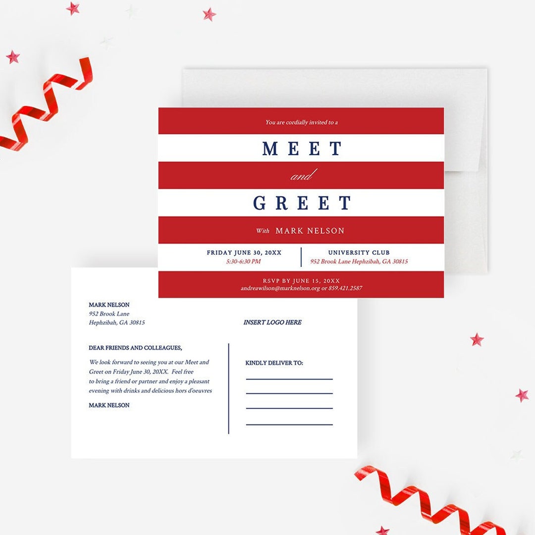 Meet and Greet Postcard Editable Template 6 X 4 Inches, Red and White ...