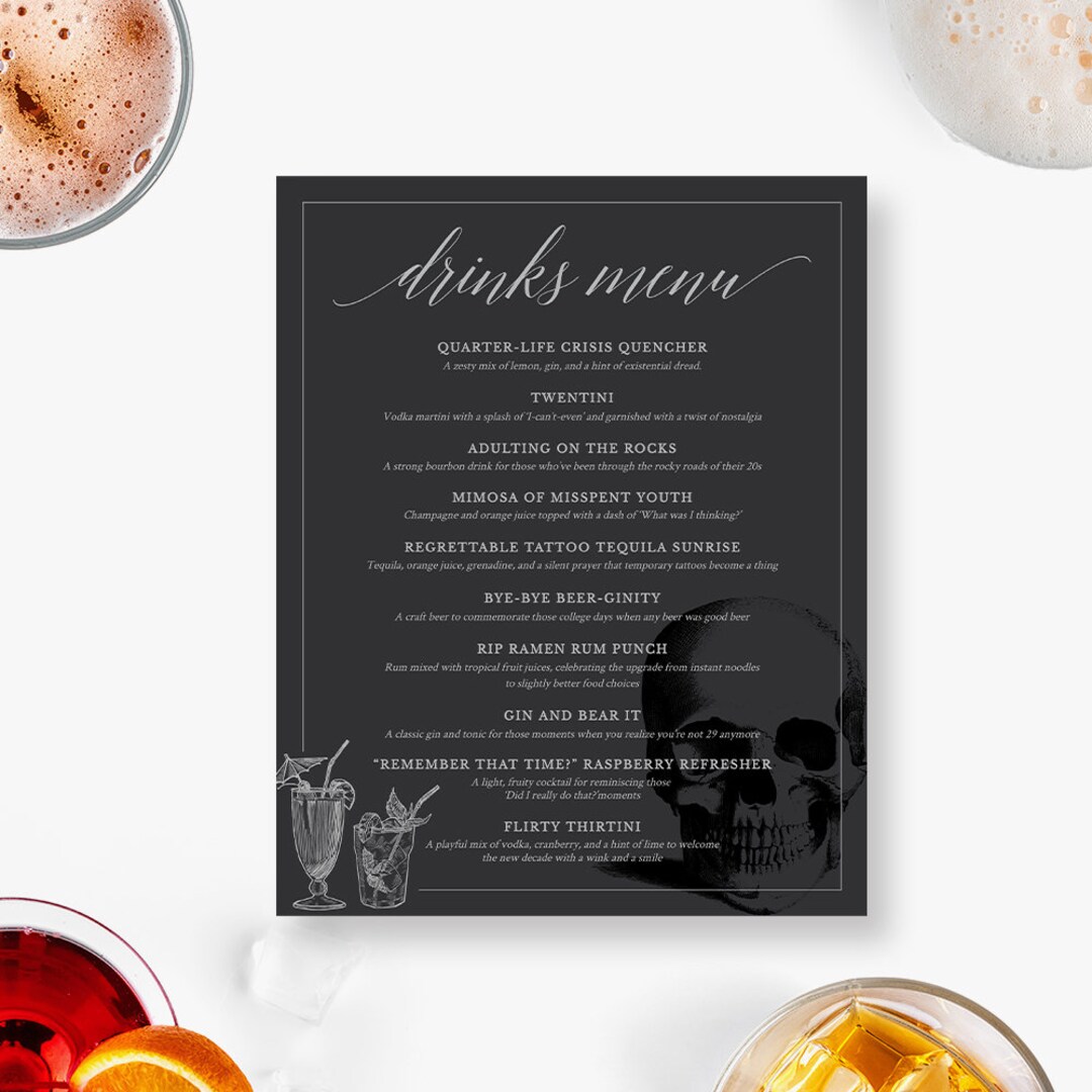 Death Birthday Drinks Menu Editable Template, Printable DIY Menu ...