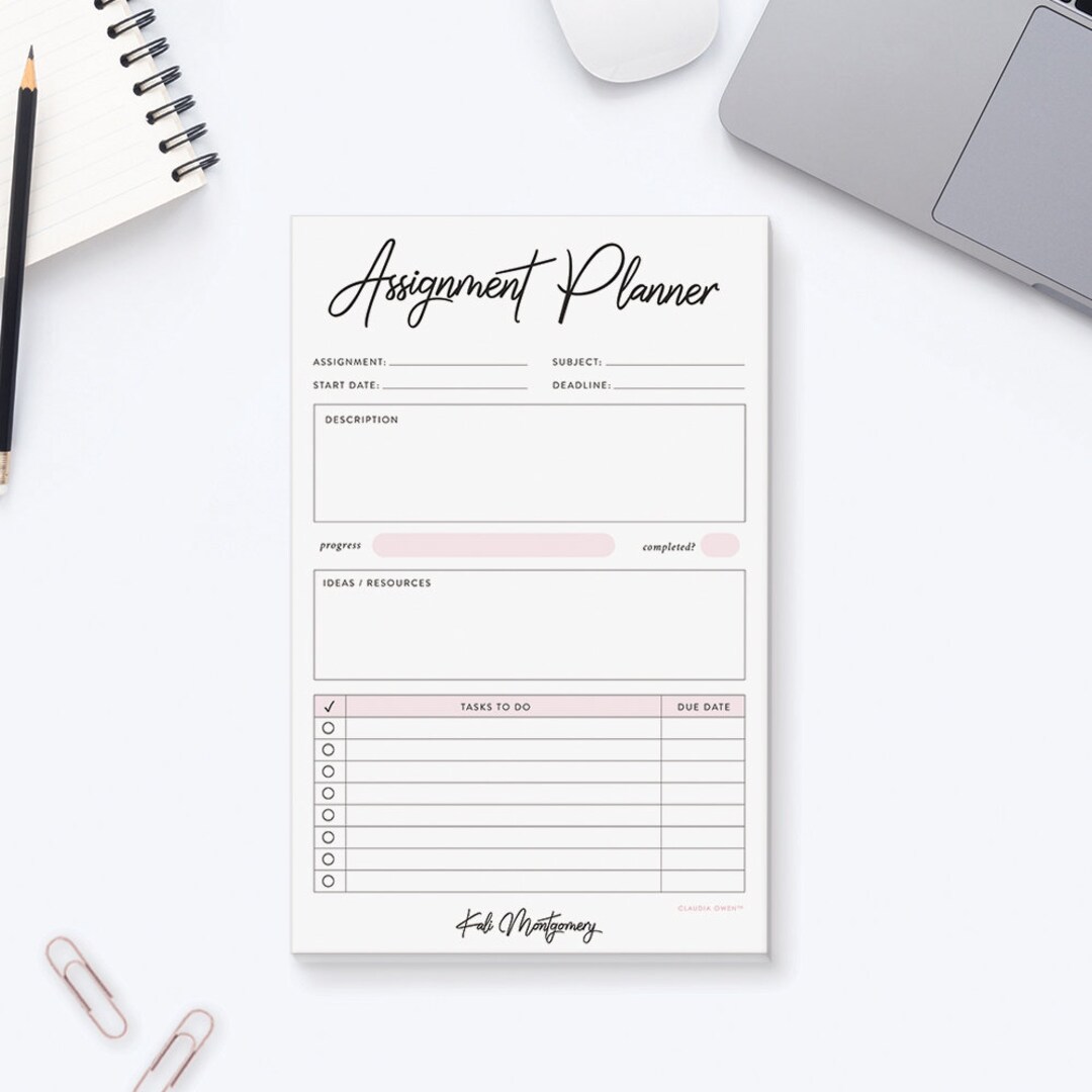 Assignment Planner Notepad, College Student Planner Pad, Homework ...