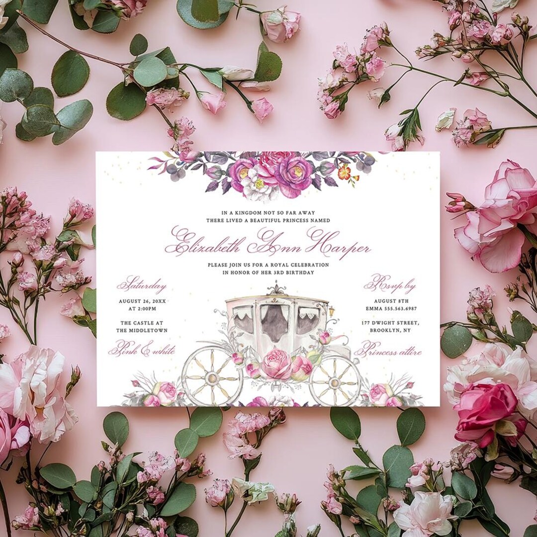 Princess Carriage Invitation Template, Printable Girls Royal Invites ...