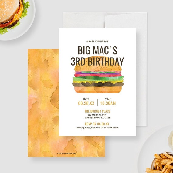 Paper Paper & Party Supplies Burger Invitation Editable Template ...