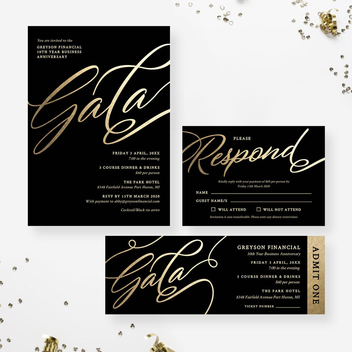 Gala Invitation Editable Template With Matching RSVP and | Etsy